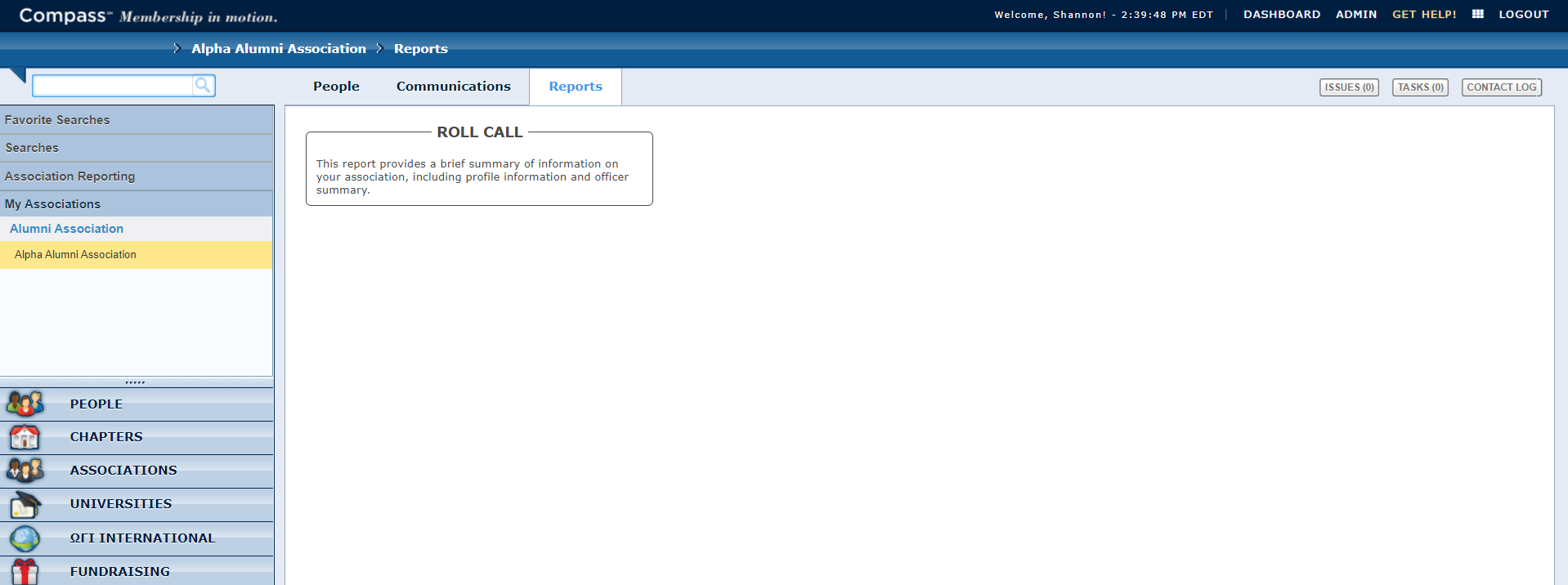 Using the Associations Roll Call Report – Compass